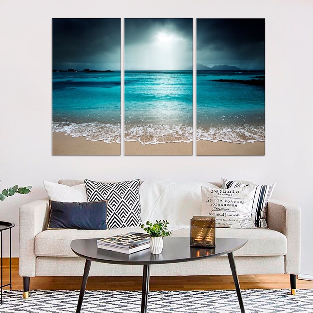 Seascape Home Decor, Blue Decor for Home Office , Seashore Wave ...