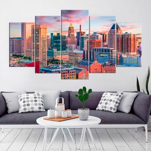 Baltimore Maryland Framed Canvas Print Set, Baltimore Contemporary Wall ...