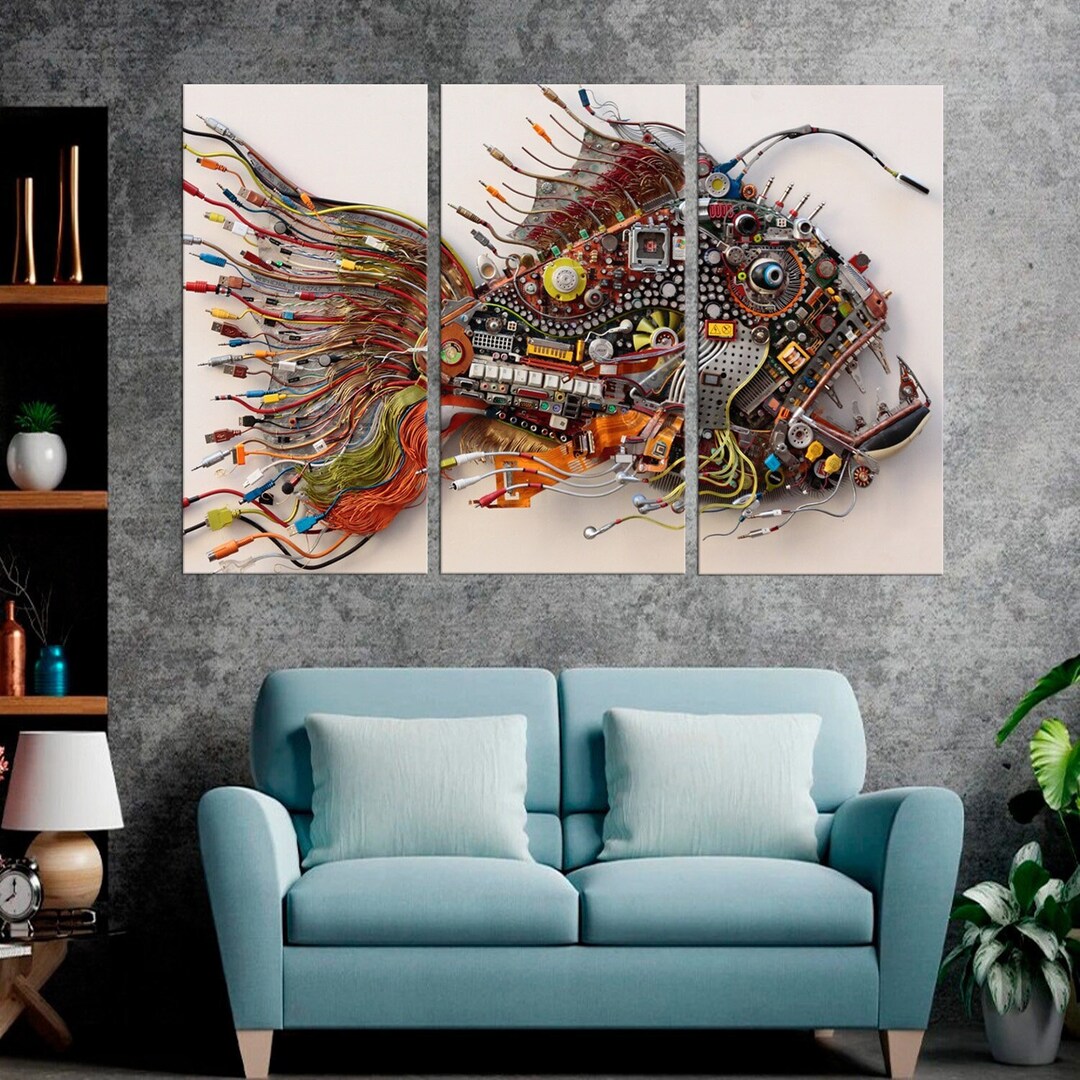 Technology Wall Art, Hi-tech Large Canvas Print, Fish Modern Abstract ...