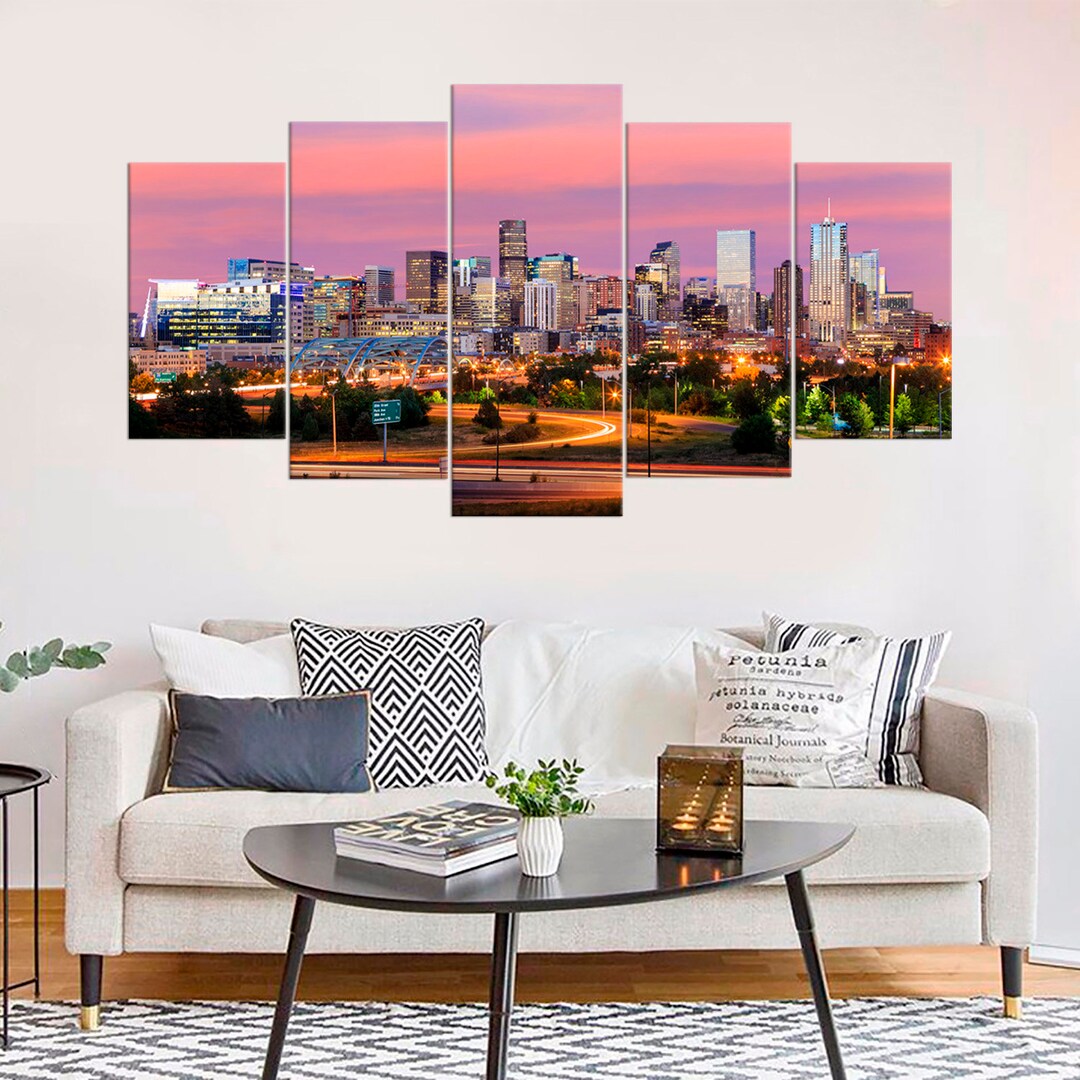 Denver Skyline Contemporary Canvas Print Set Denver Colorado Wall Decor ...