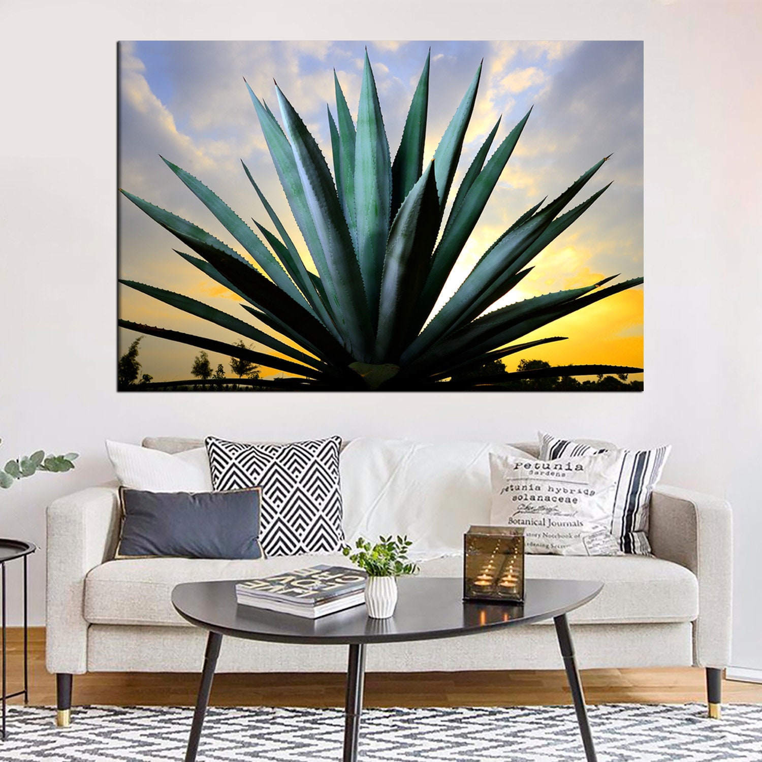 Blue Agave Large Wall Art Floral Print on Canvas Tropical | Etsy