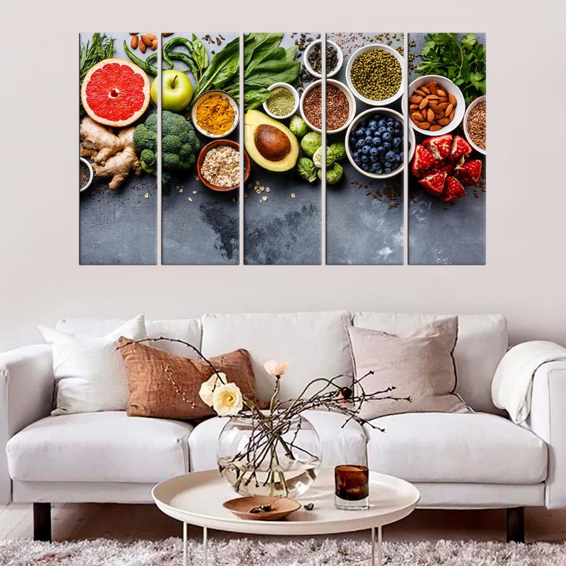 Healthy Food Wall Art Decor, Fruit Vegetable, Seeds Large Canvas Print ...