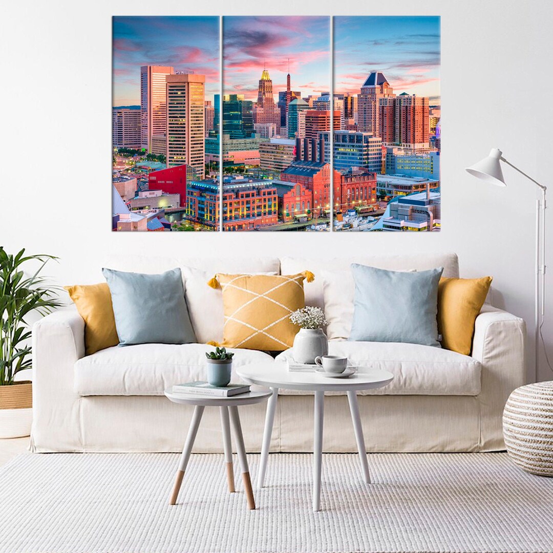Baltimore Maryland Framed Canvas Print Set, Baltimore Contemporary Wall ...