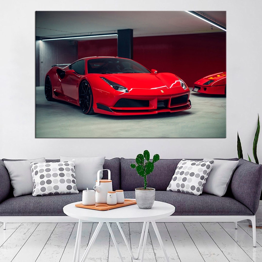 Red Car Canvas Print Set Ferrari Sports Car Canvas Print Automotive ...