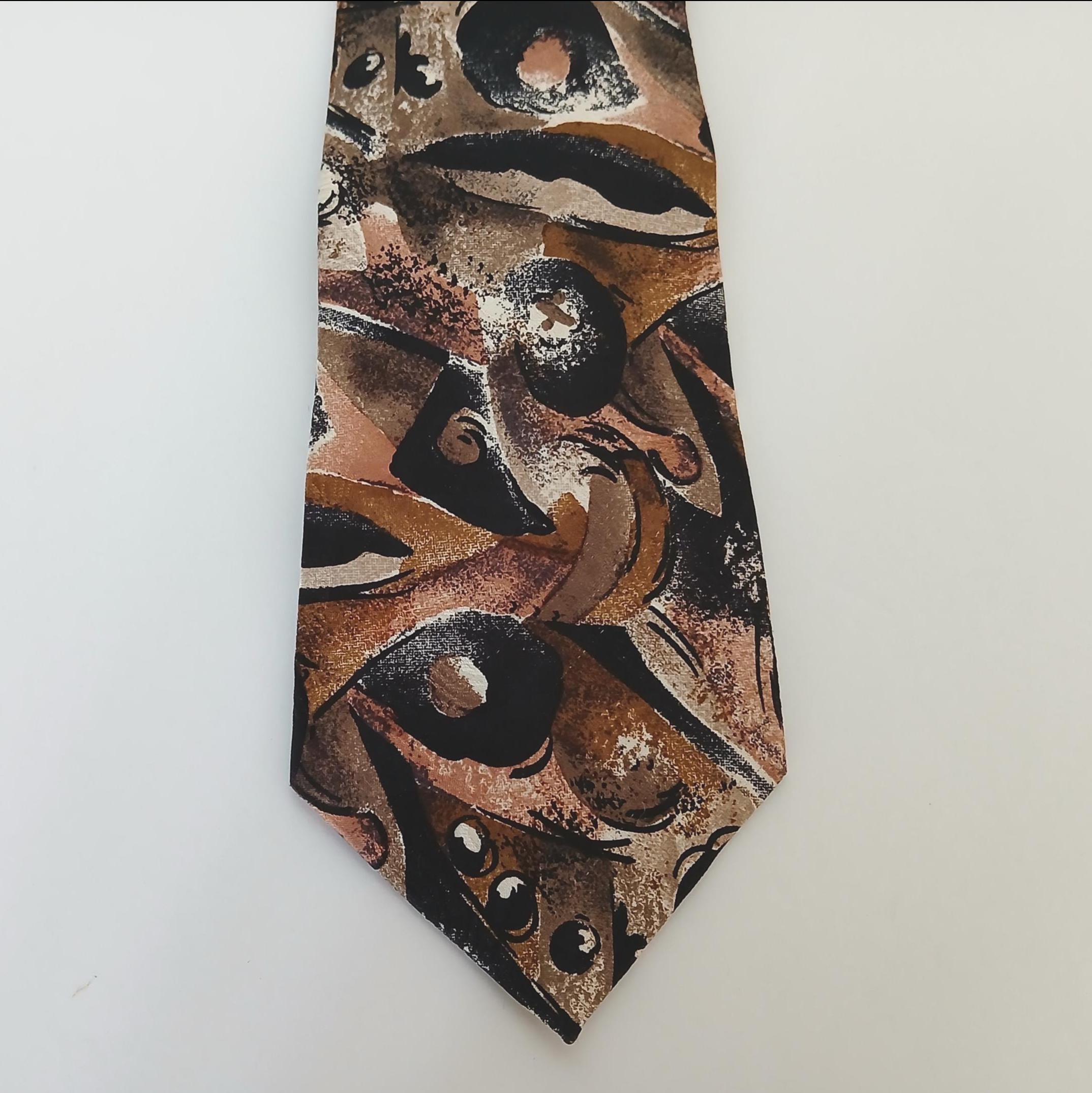 All Silk Abstract Italian Neck Tie, Contissima, Vintage Black Beige ...