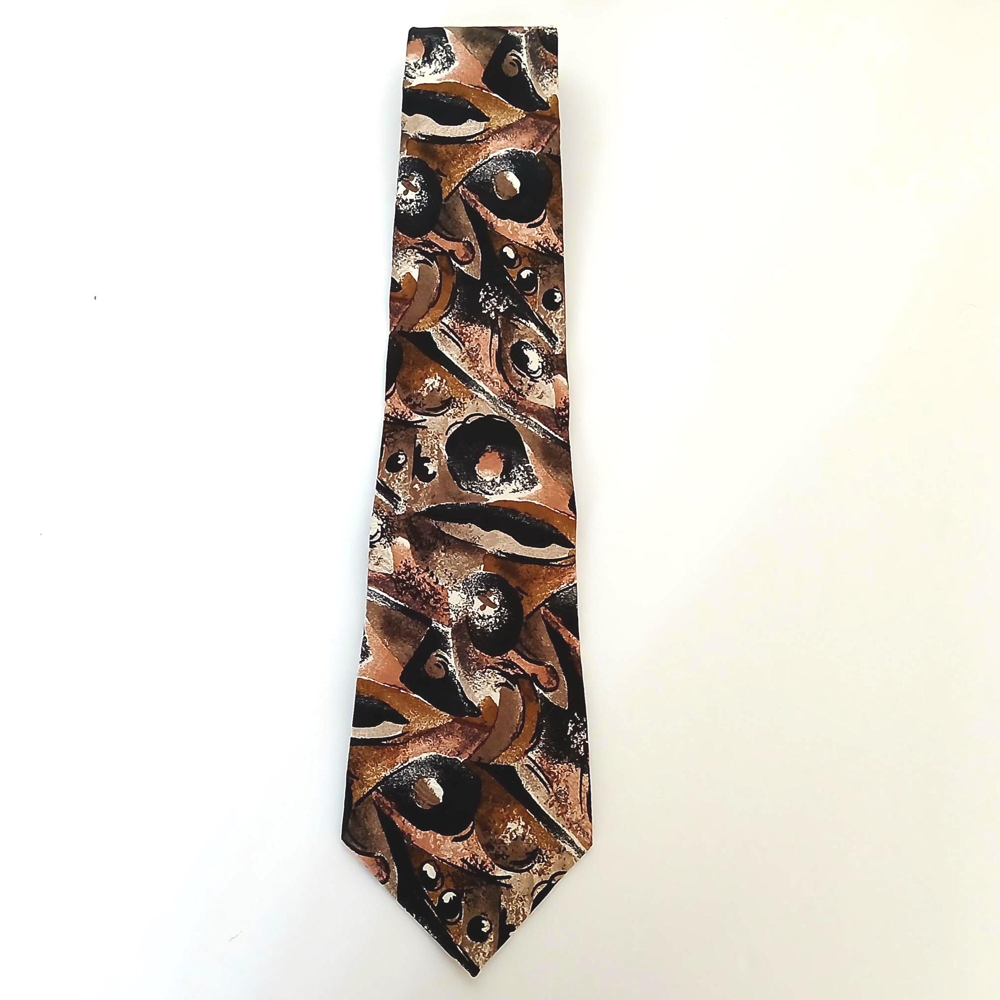 All Silk Abstract Italian Neck Tie, Contissima, Vintage Black Beige ...
