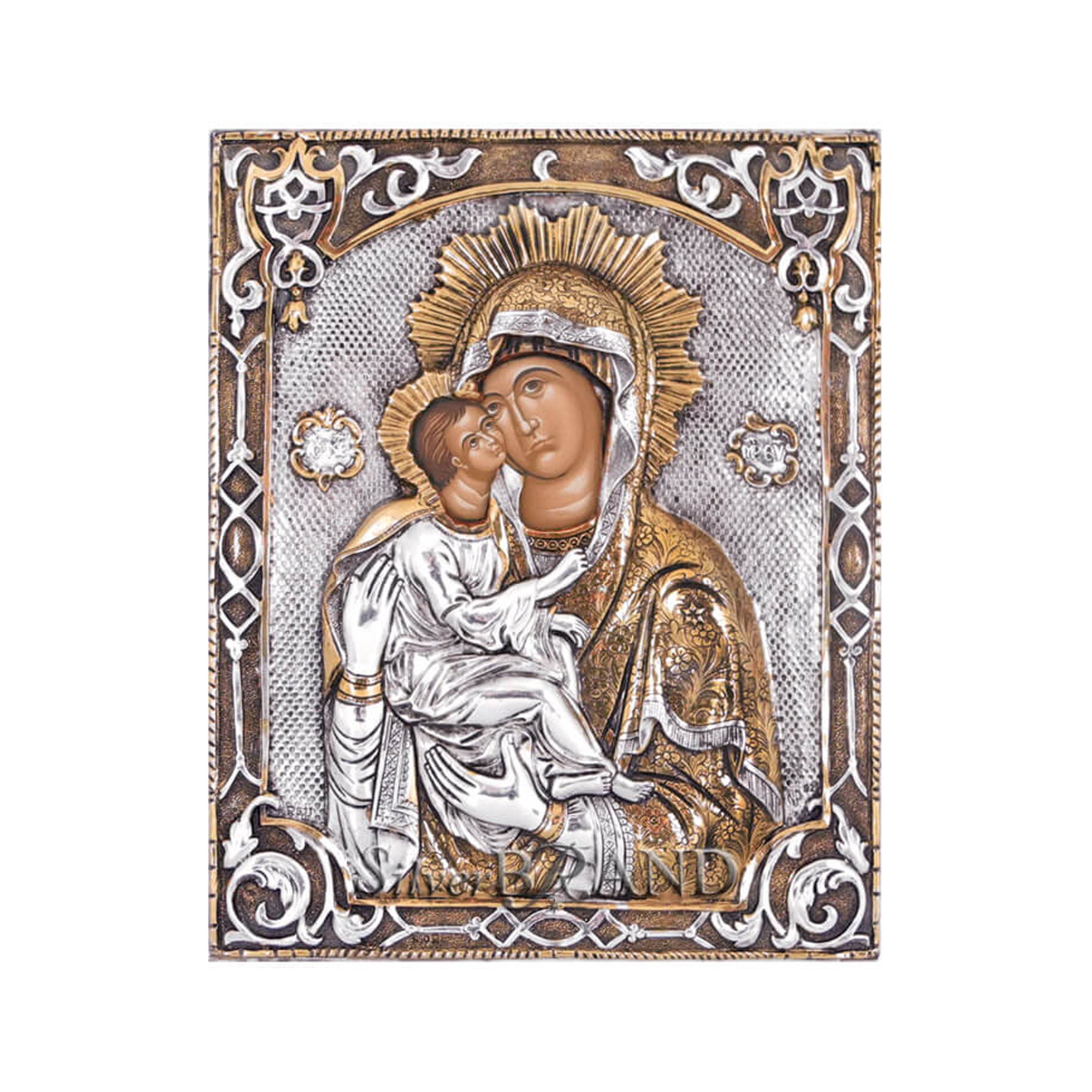 Virgin Mary Theotokos Akathist Greek Orthodox Silver Icon 25x20cm (gold ...