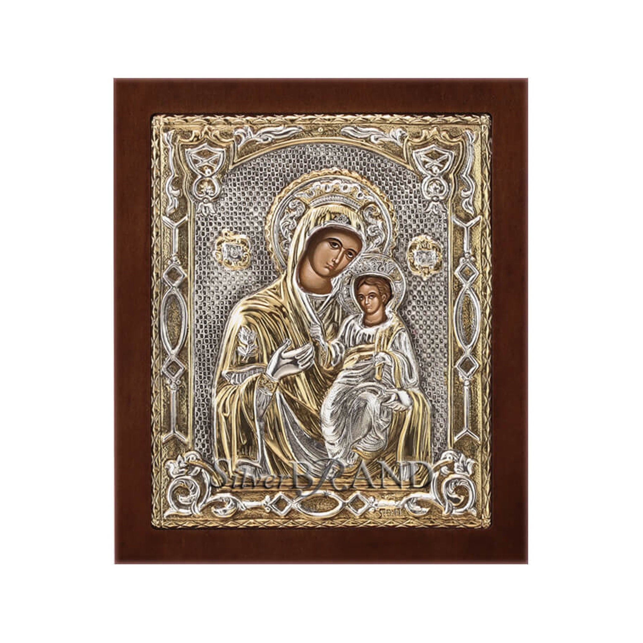 Virgin Mary Theotokos Akathist Greek Orthodox Silver Icon 18x15cm (gold ...