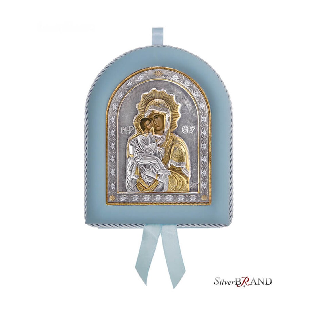 Virgin Mary Theotokos Akathist Greek Orthodox Silver Icon for Baby Boy ...