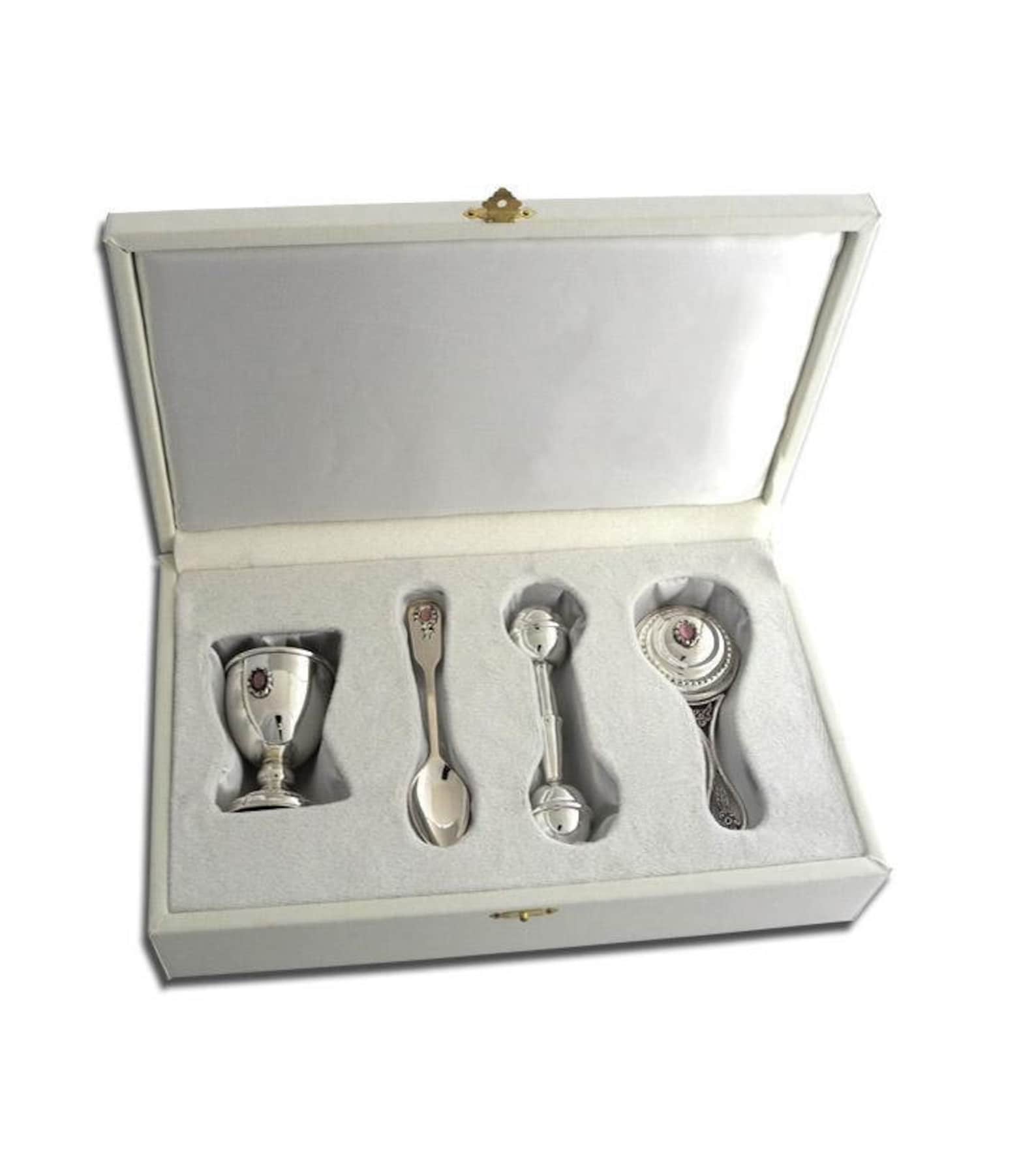 Sterling Silver Baby Set With a Case, Silver Rattle, Silver Egg Cup ...