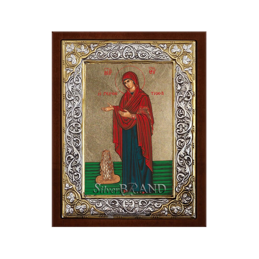 Virgin Mary Theotokos Gerontissa Greek Orthodox Silver Icon Hagiography ...