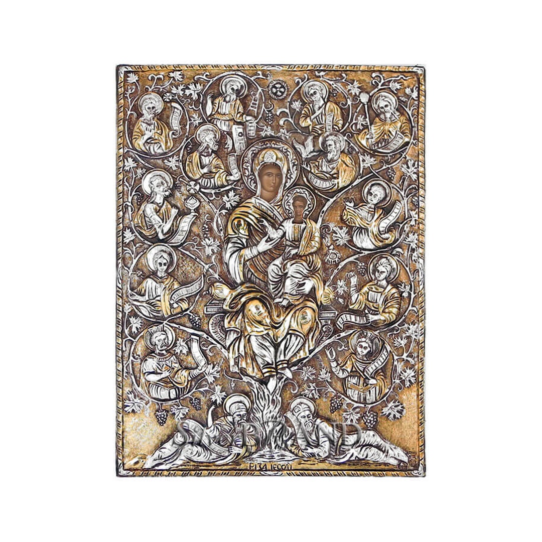Virgin Mary Theotokos Tree of Jesse Greek Orthodox Silver Icon 31x22cm ...
