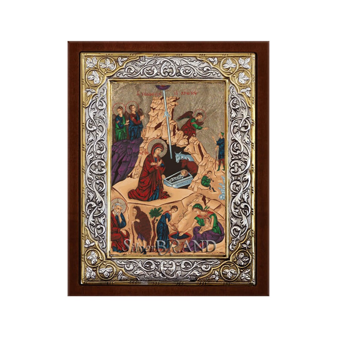 The Birth of Christ Greek Orthodox Silver Icon Hagiography 26x20cm - Etsy