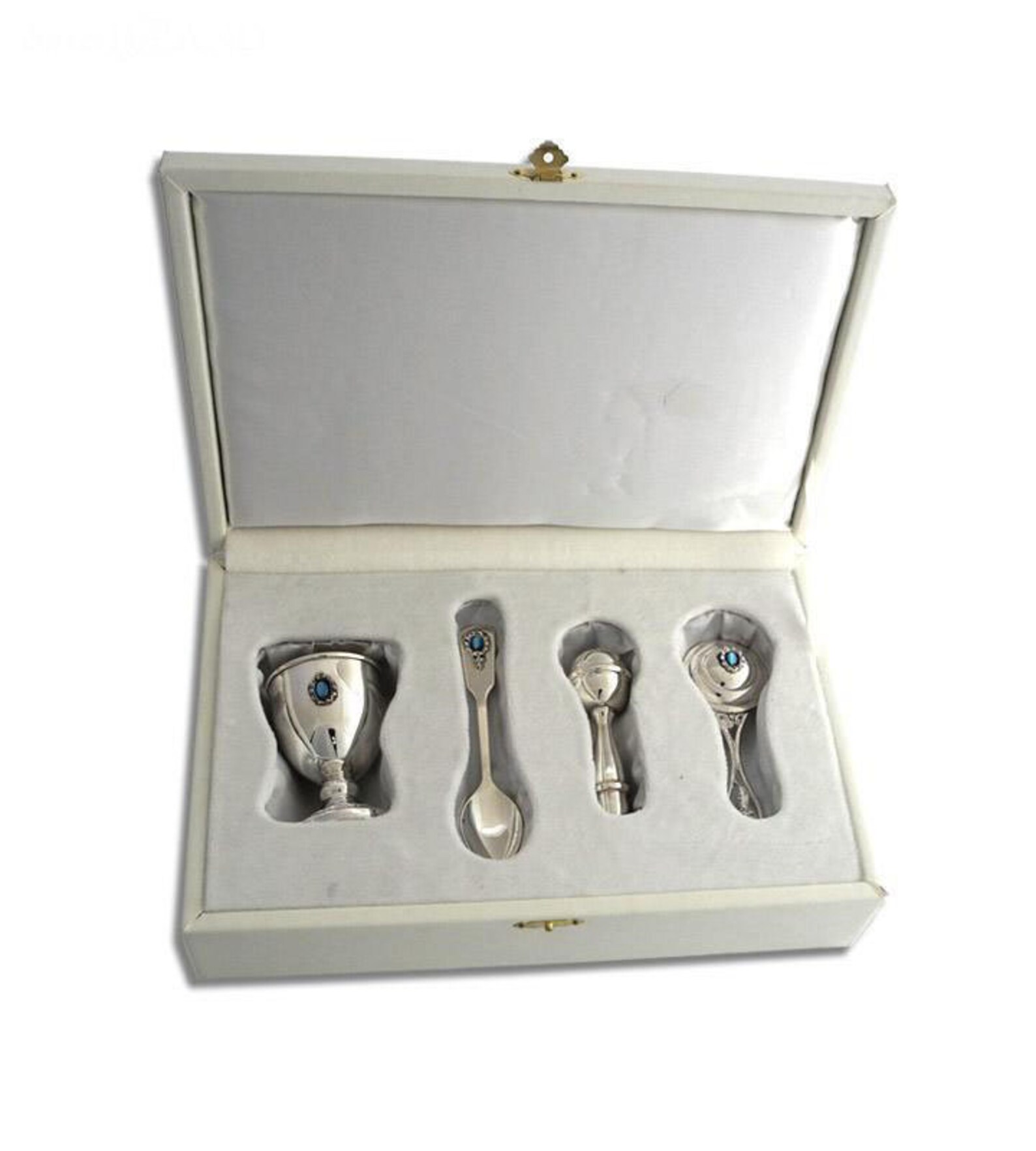 Sterling Silver Baby Set With a Case, Silver Rattle, Silver Egg Cup ...