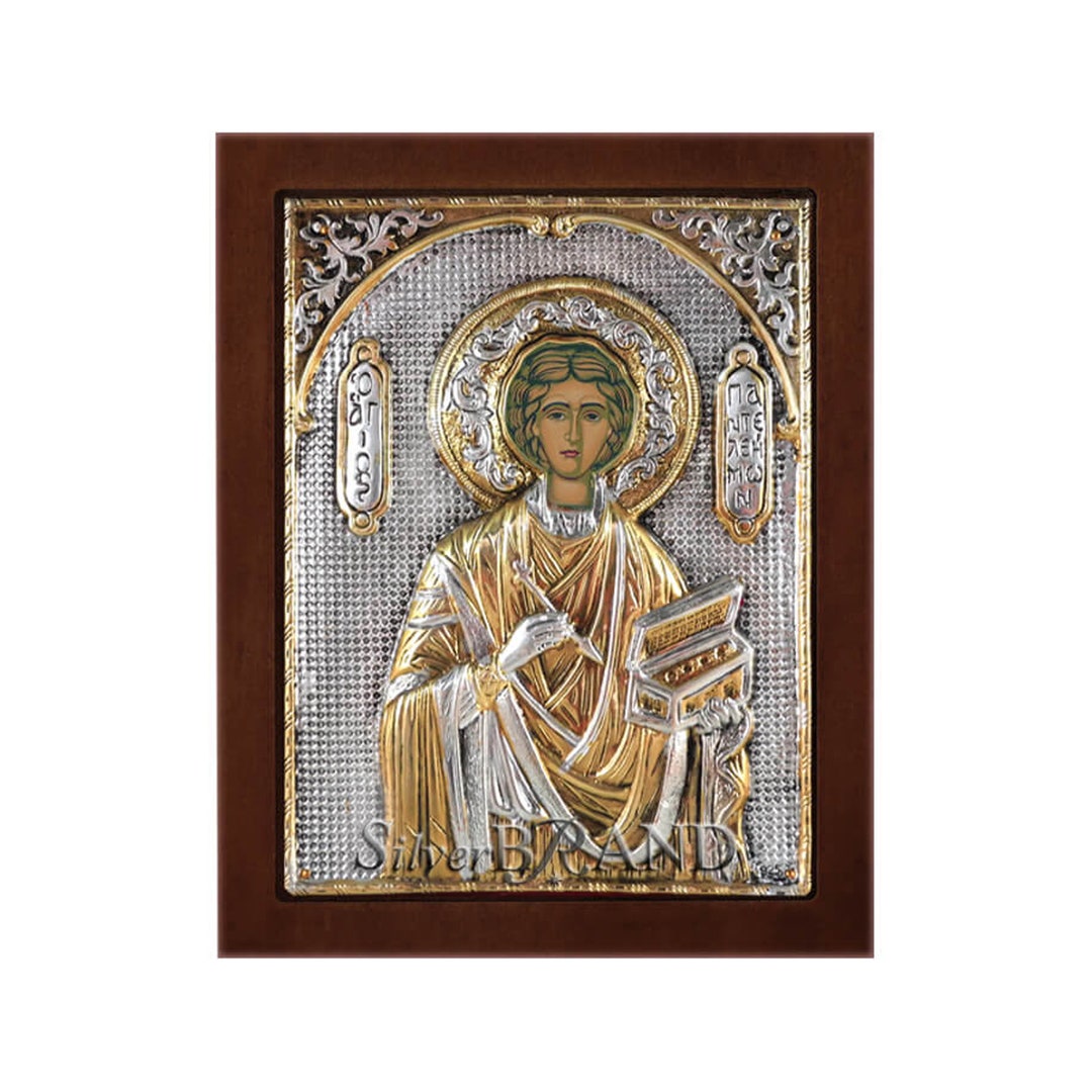 Saint Pantaleon Greek Orthodox Silver Icon 20x16cm (gold Plated) - Etsy