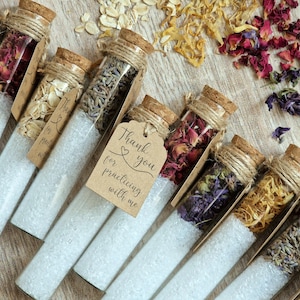 Personalised Wedding Favour Bath Salt Vial Tube | Custom Floral Gift ...
