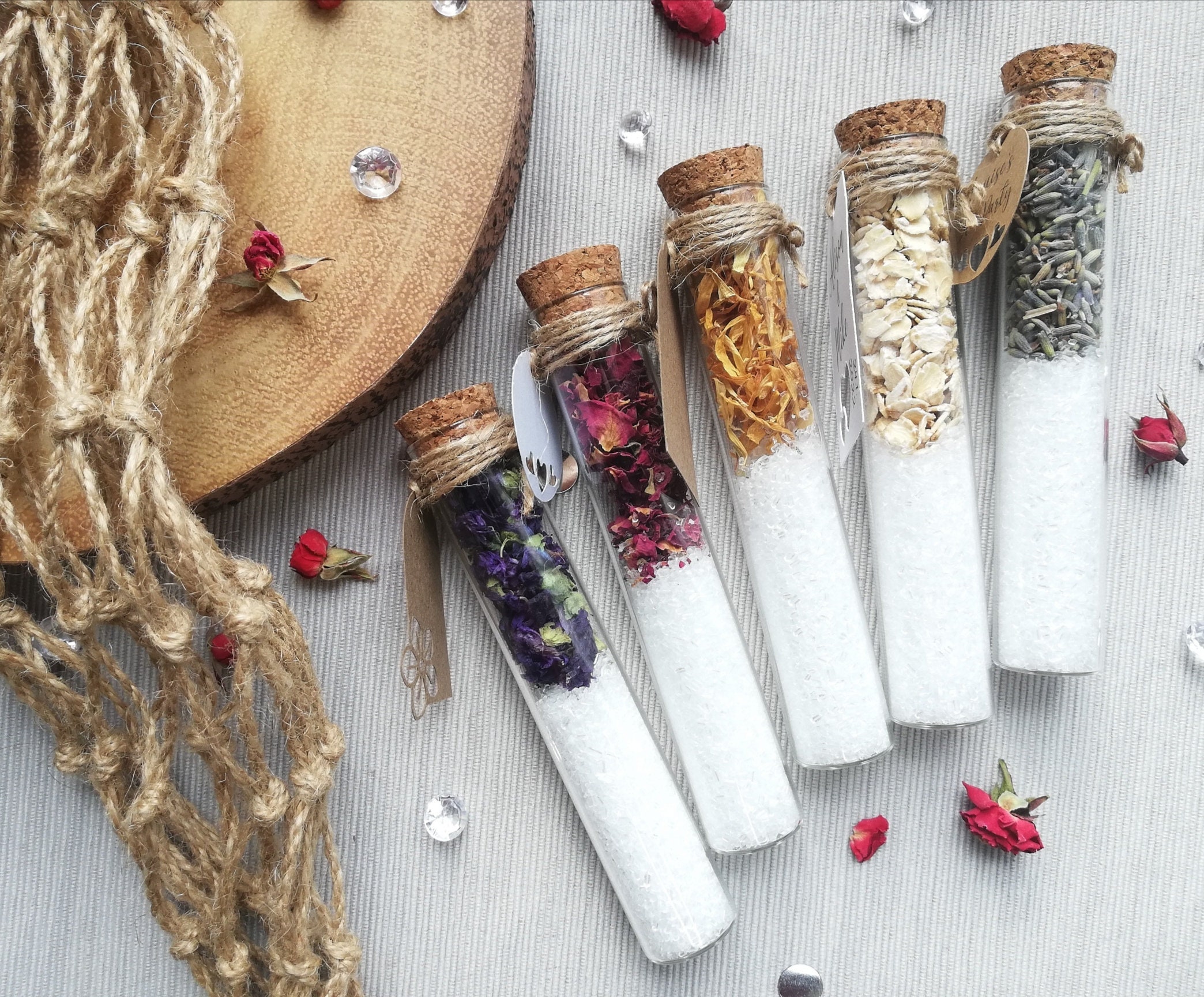 Personalised Wedding Favour Bath Salt Vial Tube | Custom Floral Gift ...