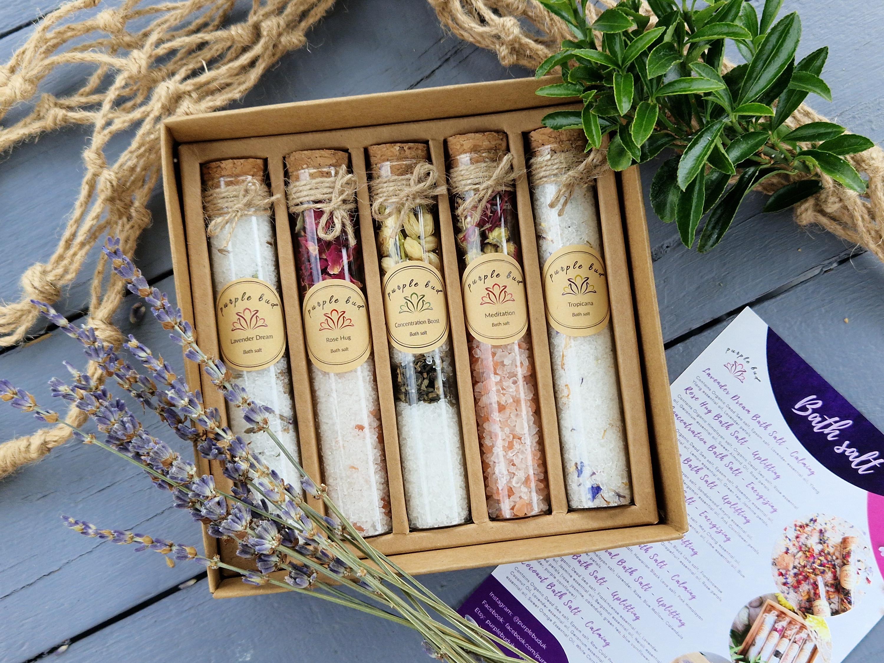 Essential Oil Bath Salt Collection Sampler Box | Natural Soak Gift Set ...