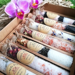 Bath Salt Luxury Collection 7 Blends in Glass Tubes - Natural Salt Soak ...