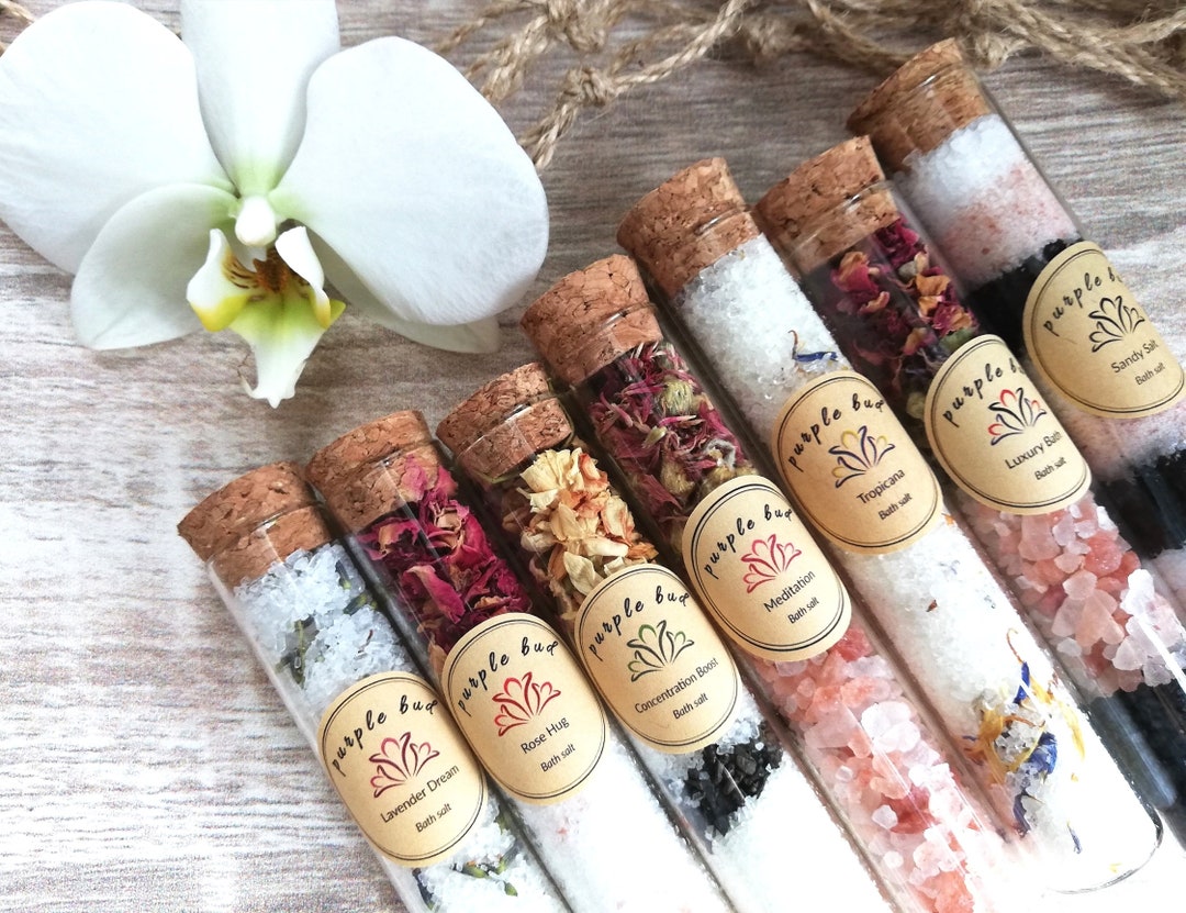 100% Natural Bath Salt Soak | Glass Test Sample Tubes | Dried Petals ...