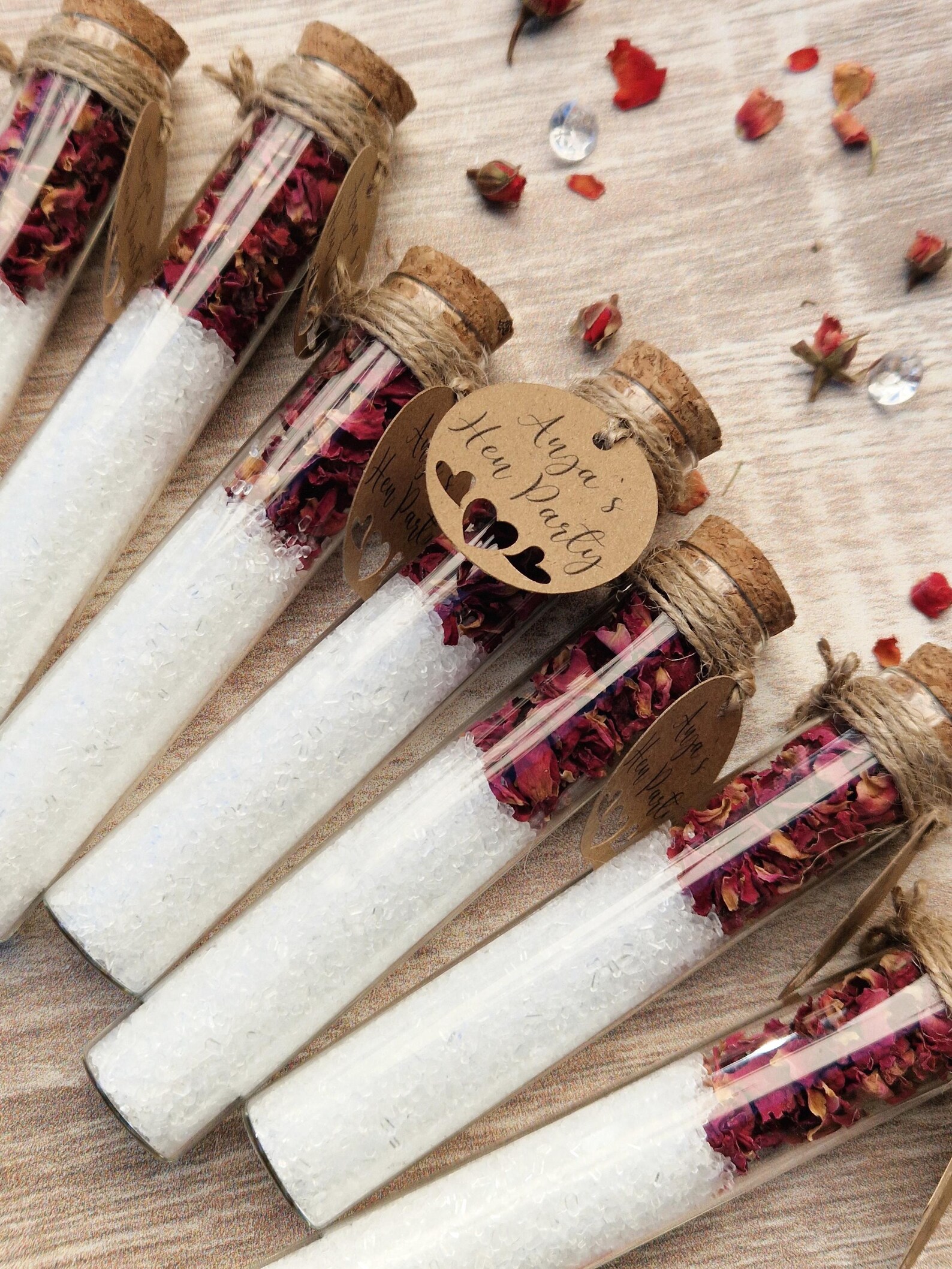 Personalised Wedding Favour Bath Salt Vial Tube | Custom Floral Gift ...