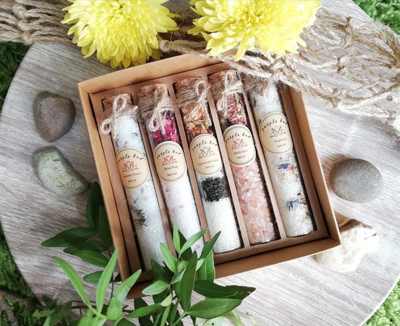 Bath Salt Luxury Collection 5 Blends in Glass Sample Test Tubes Pure Essential Oils Natural Salt Christmas Gift Natural Soak Gift Box Etsy UK