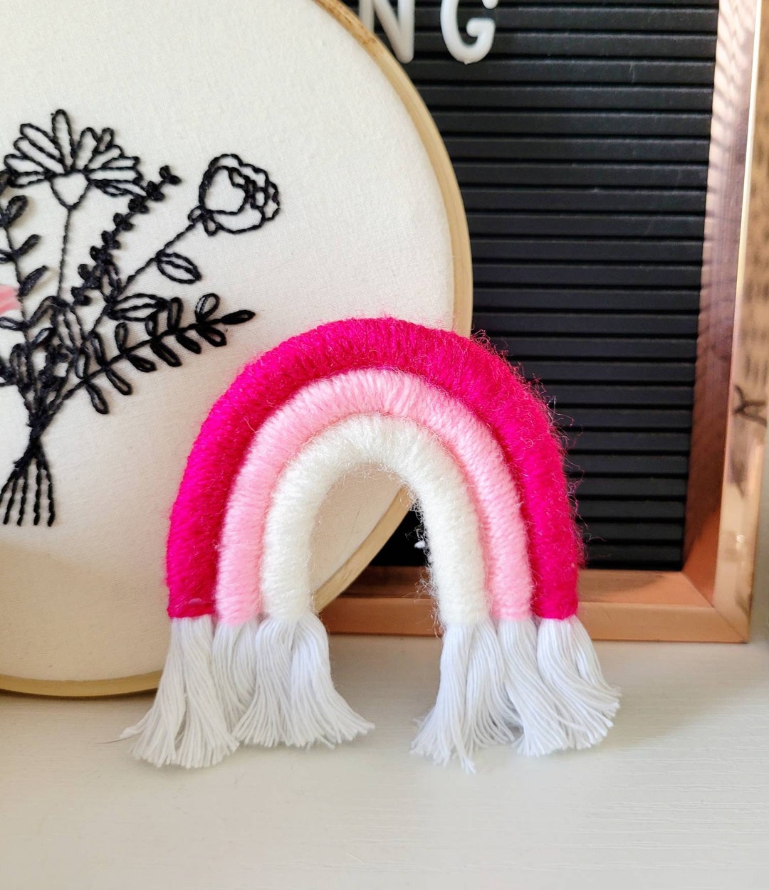Pink Rainbow Magnet, Macrame Rainbow Magnet, Rainbow, Office Magnets ...
