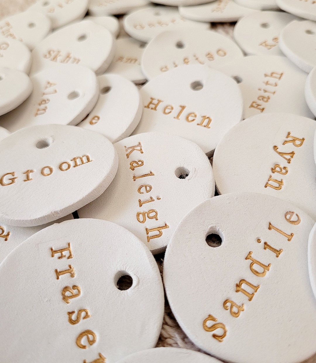 Personalised Clay Tags, Wedding Place Names, Personalised Clay Tags ...