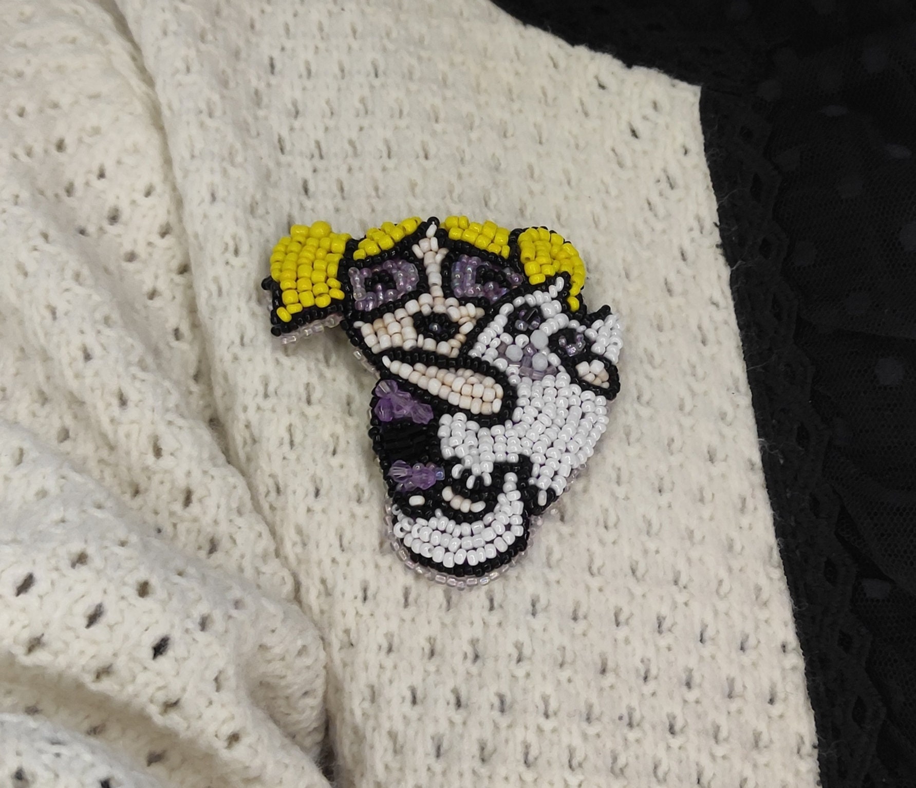 Yellow Powerpuff Girls Brooch Handmade Embroidery Beaded Brooch Pin Cat ...