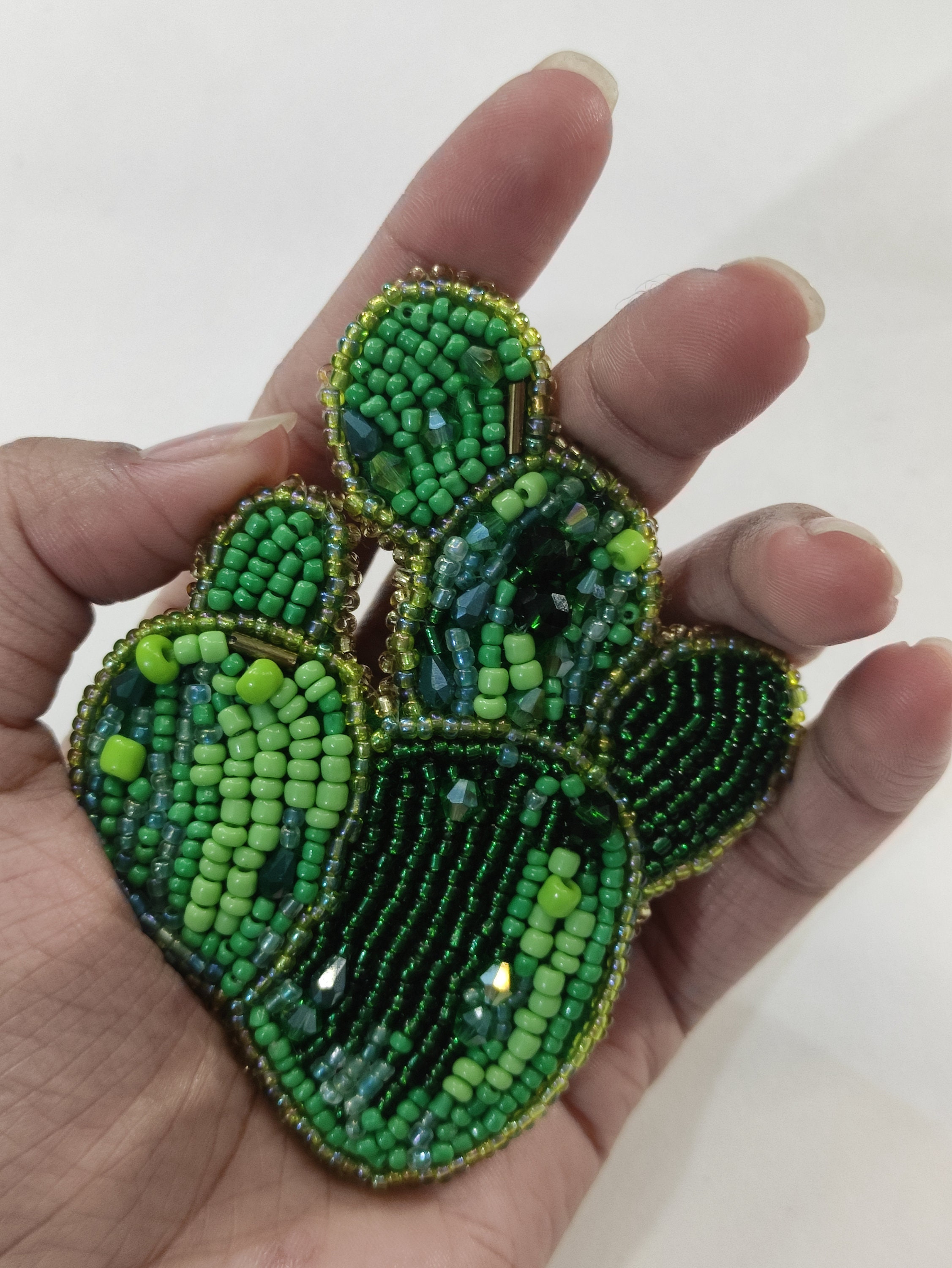 Cactus Plant Design Brooch Cloth Pin Handmade Beading Work Embroidered ...
