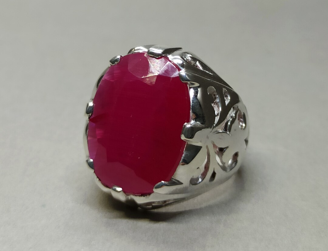 Big Red Ruby Ring 925 Sterling Silver Handmade Men Ring Oval Cut Rare ...