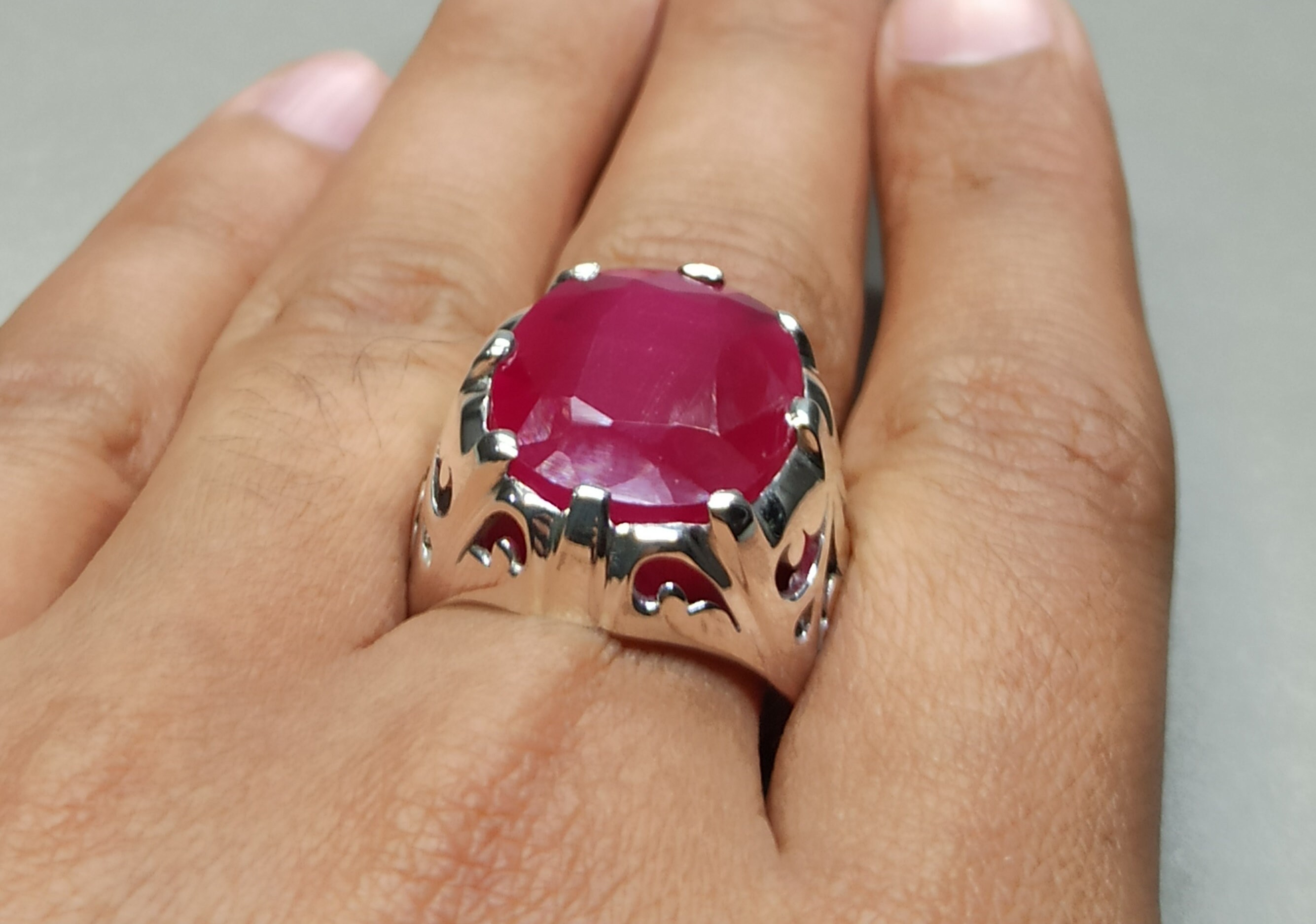 Big Red Ruby Ring 925 Sterling Silver Handmade Men Ring Oval Cut Rare ...