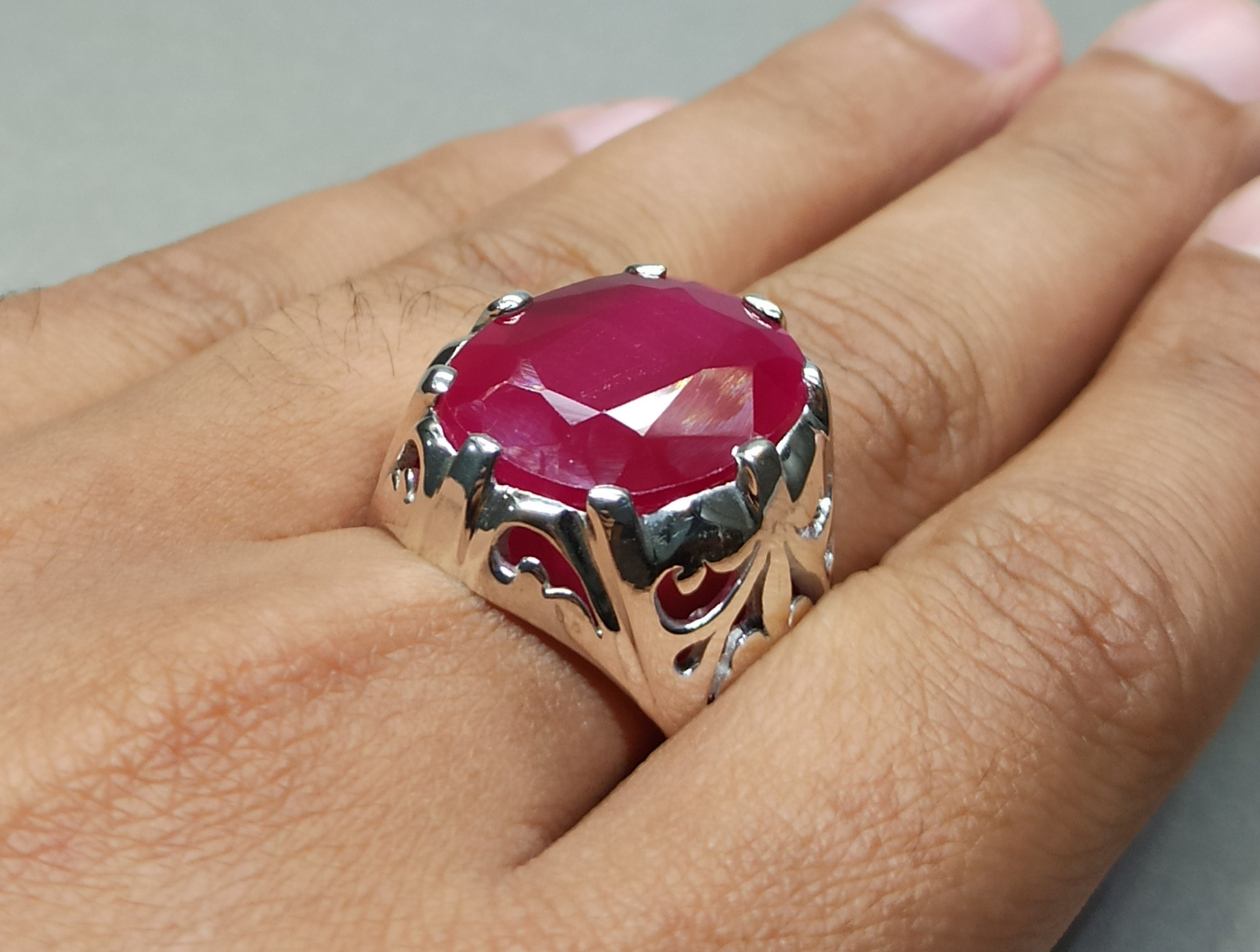 Big Red Ruby Ring 925 Sterling Silver Handmade Men Ring Oval - Etsy UK