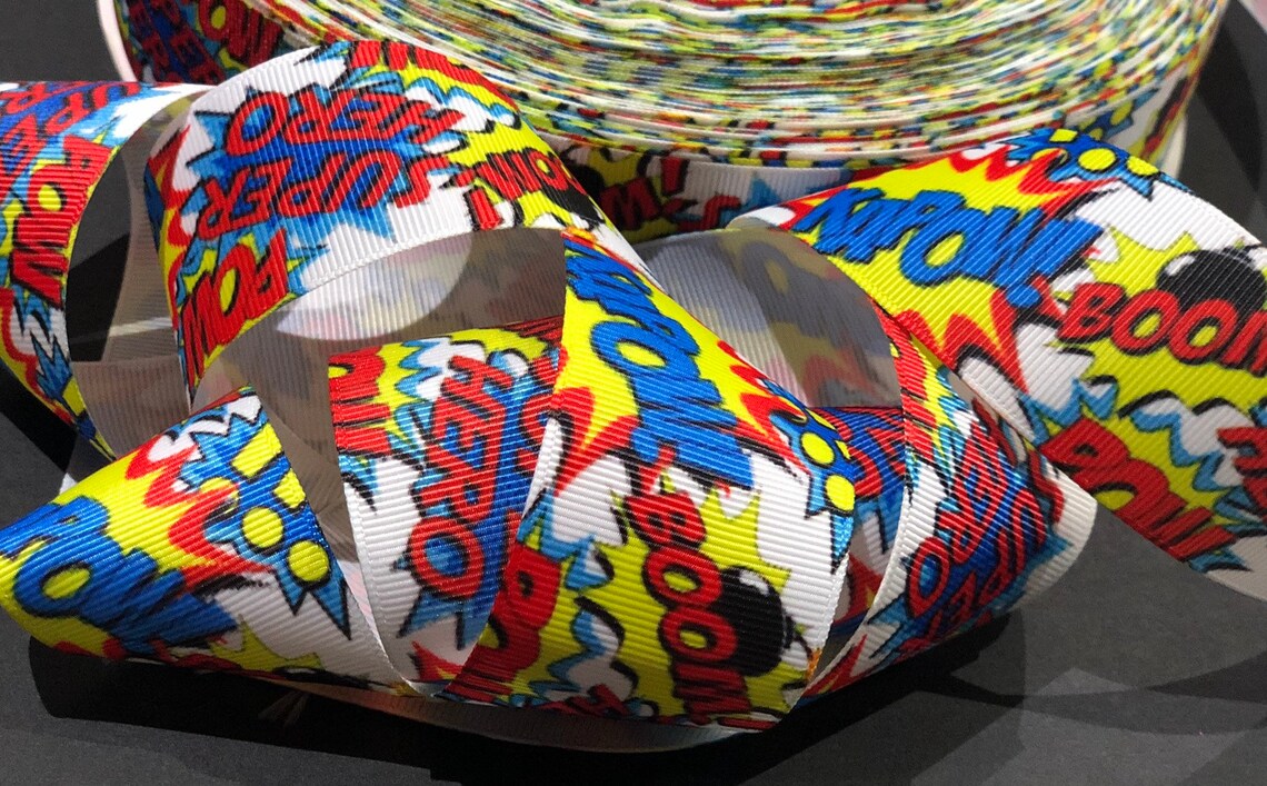 Super Hero Boom Pow Tick Tock Cheer Grosgrain Ribbon - Etsy