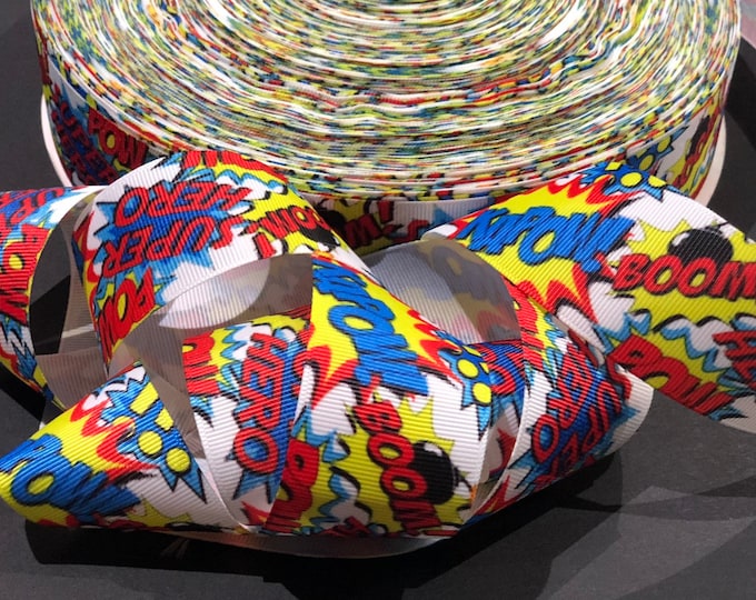 Super Hero Boom Pow Tick Tock Cheer Grosgrain Ribbon - Etsy