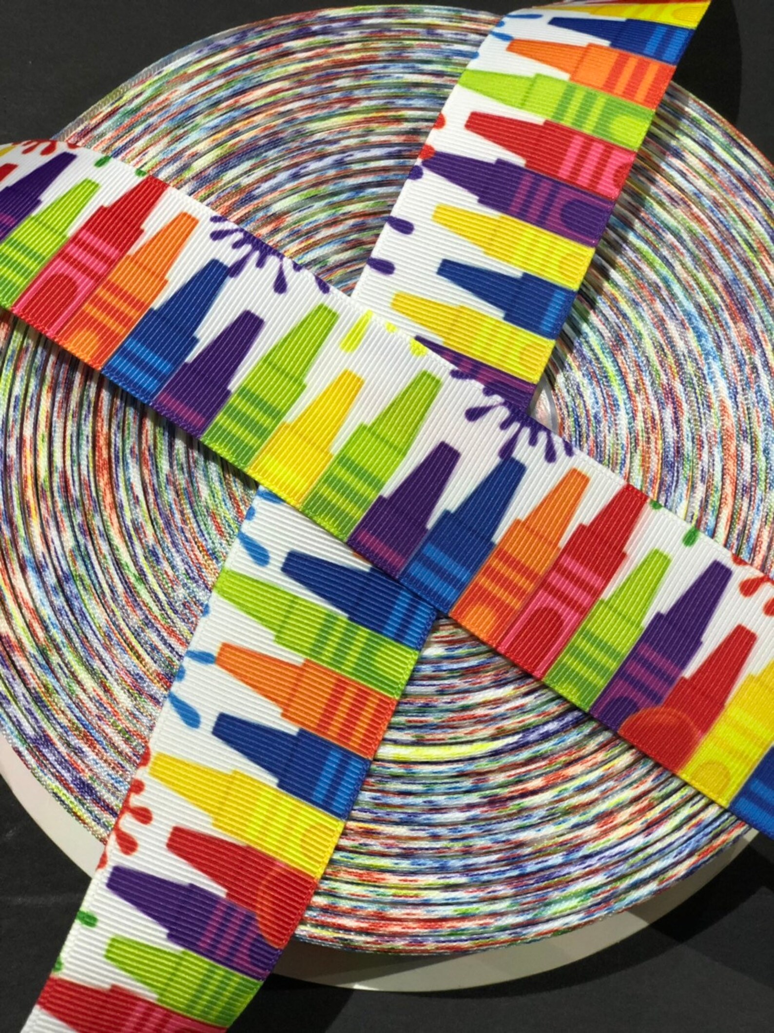 Primary Watercolor Crayon Tick Tock Grosgrain Cheer Ribbon - Etsy
