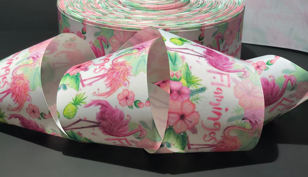 Fabulous Pink Floral Flamingo Cheer Grosgrain Tick Tock Ribbon - Etsy