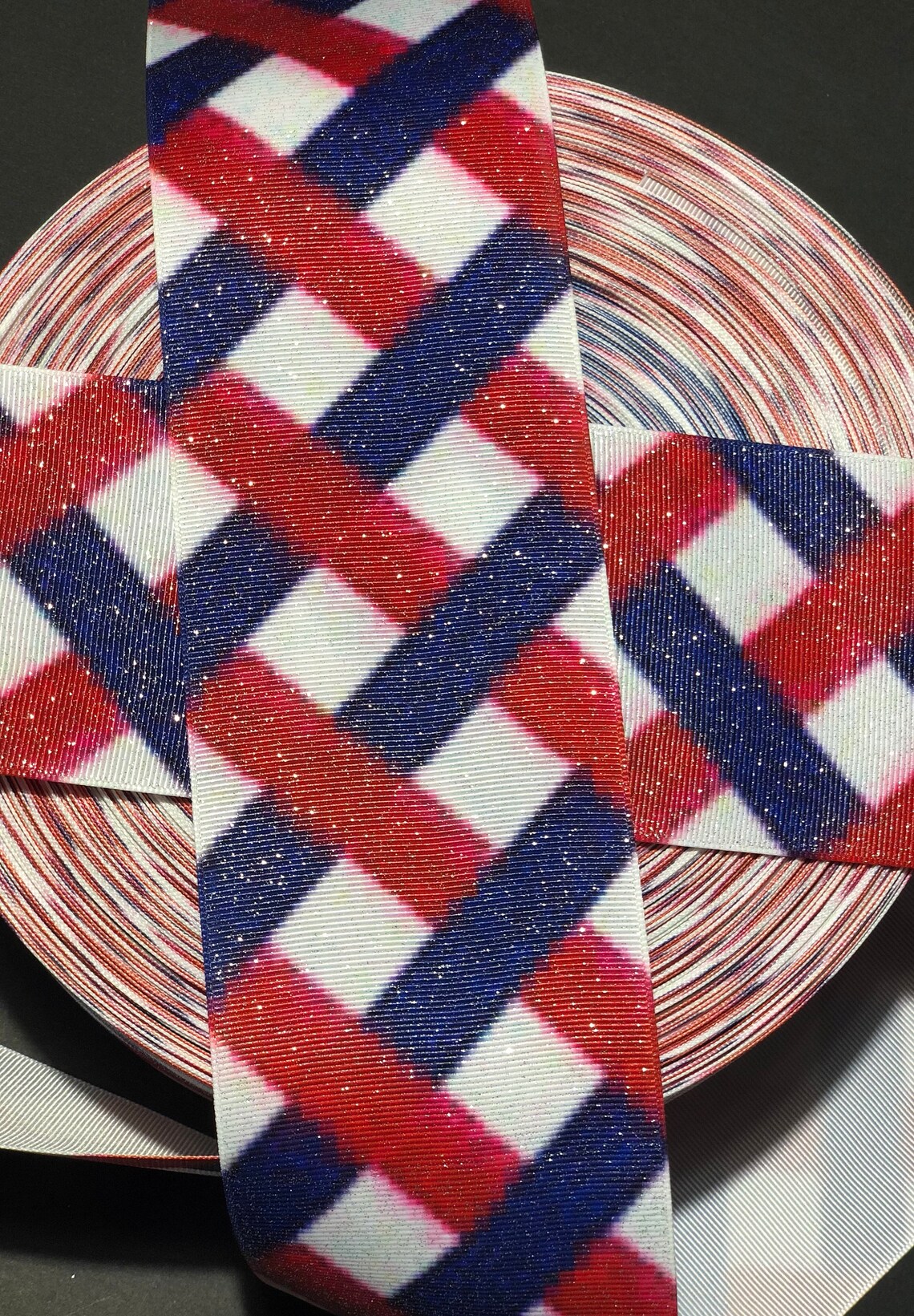 Plaid Checker Cross Patriotic Red White Blue Glitter Cheer | Etsy