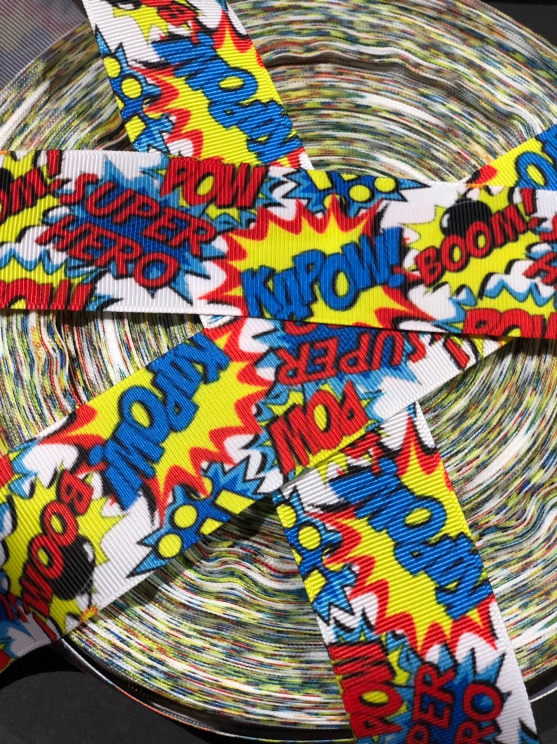 Super Hero Boom Pow Tick Tock Cheer Grosgrain Ribbon - Etsy