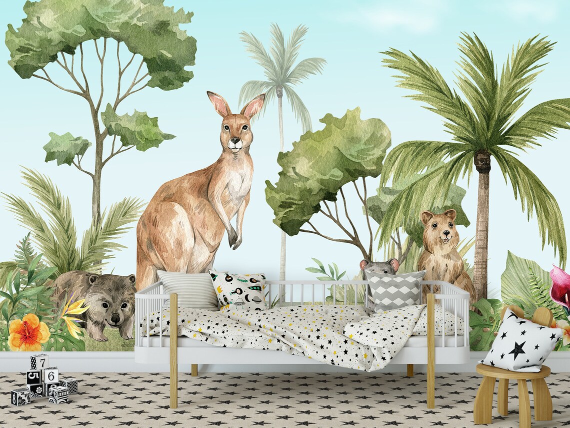 Watercolor Australian Animals Wallpaper for Kids Bedroom - Etsy