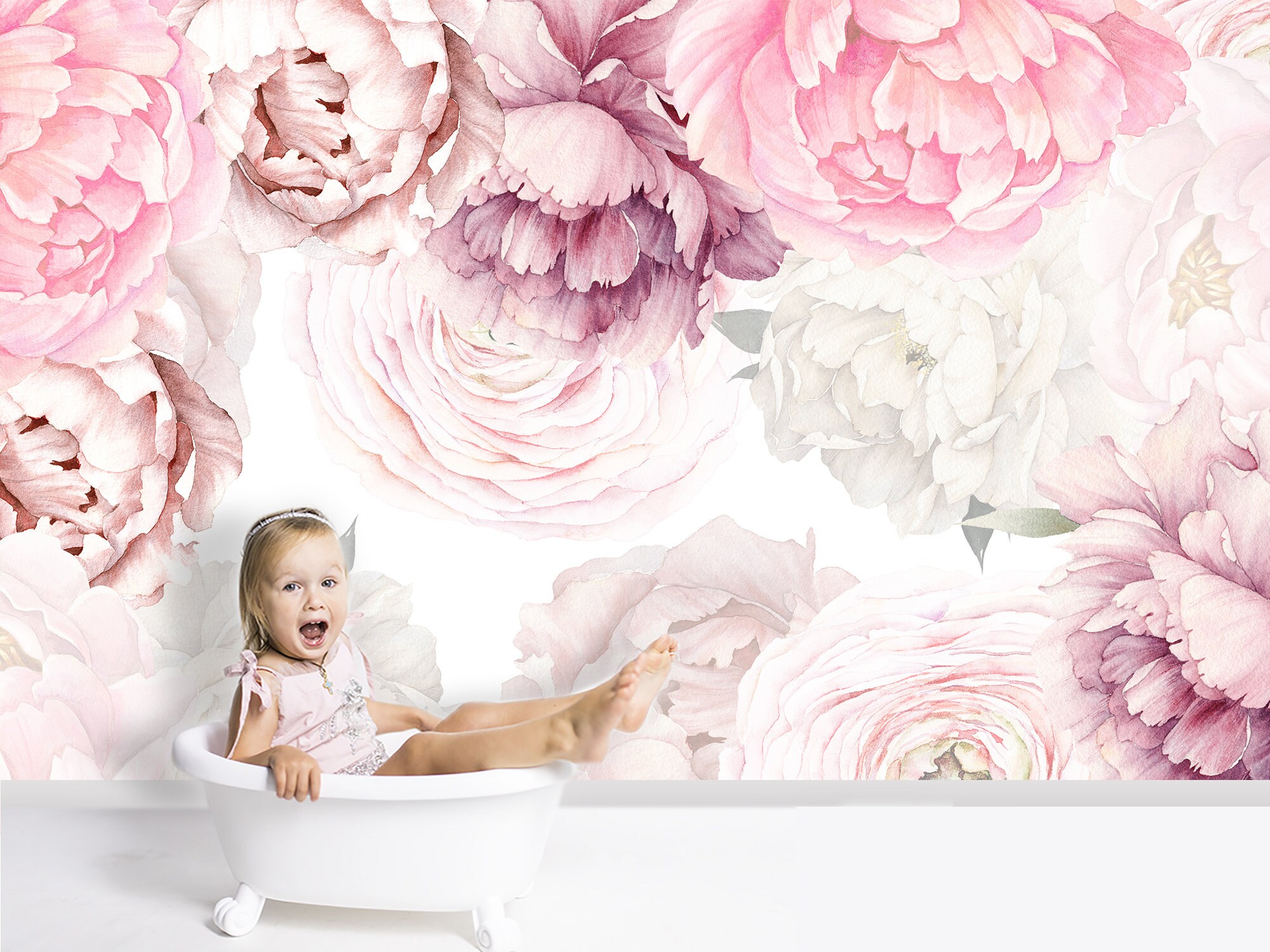 Watercolor Peony Wallpaper for Girl Nursery Removable Soft Pastel Pink ...