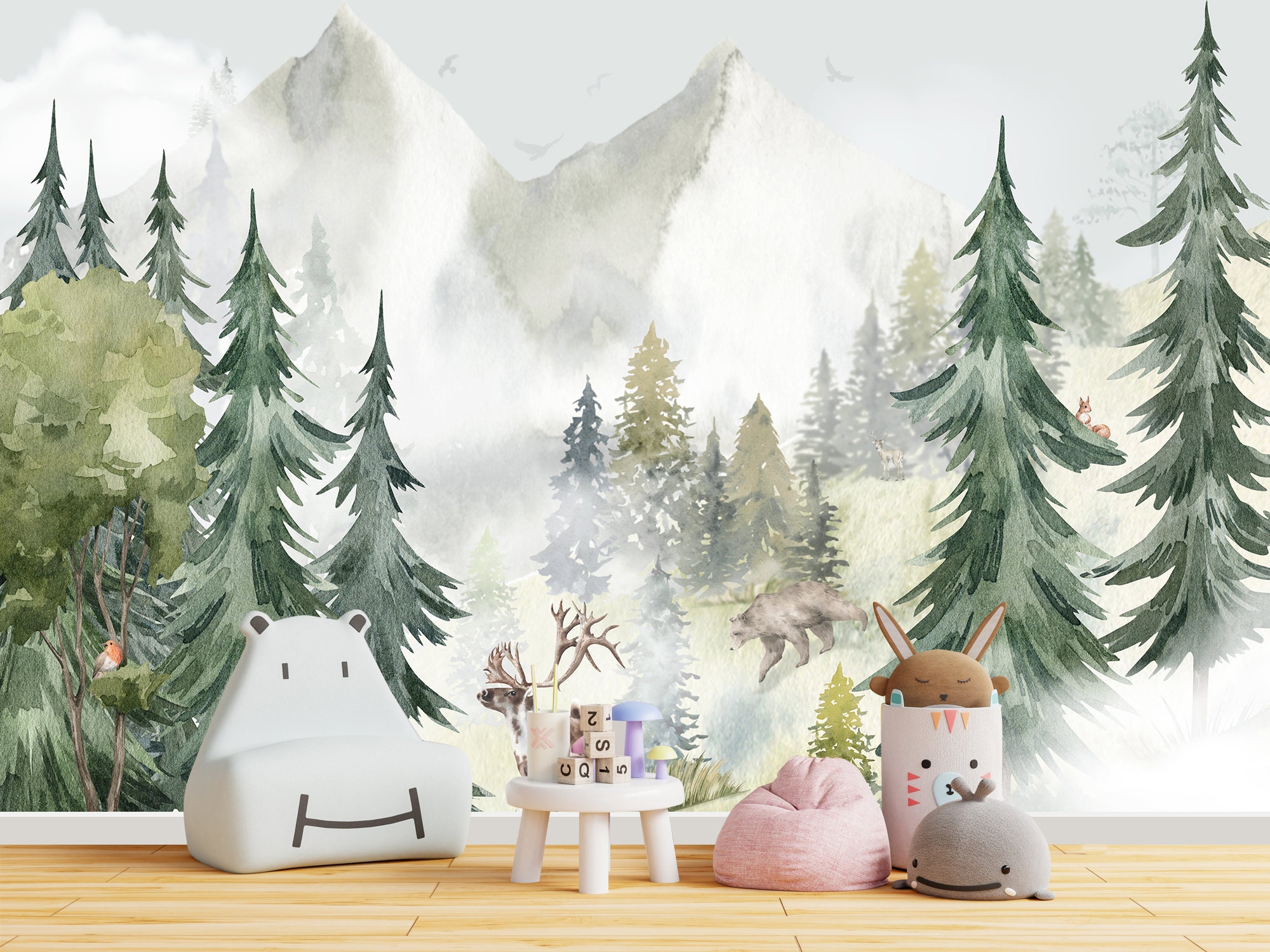 Woodland Animals Wallpaper Mural Bedroom, Forest Wallpaper Nursery ...