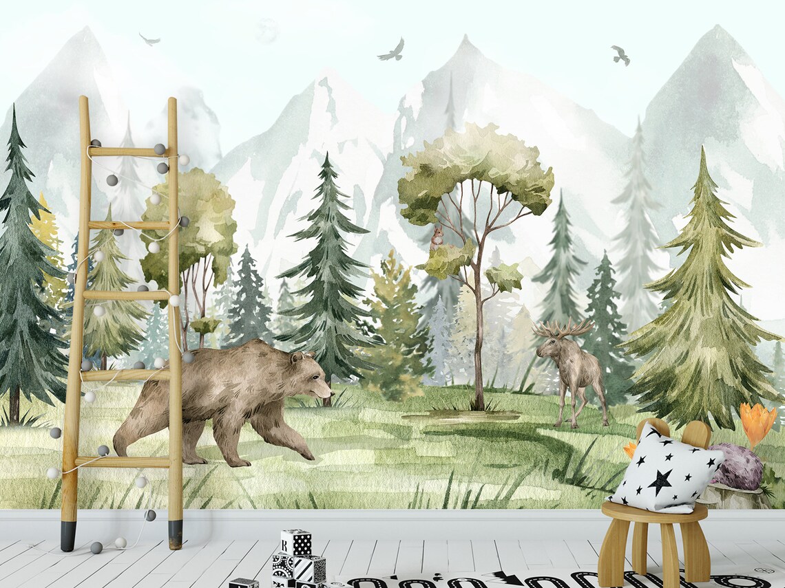 Pine Tree Forest Wallpaper for Kids Nursery Removable - Etsy