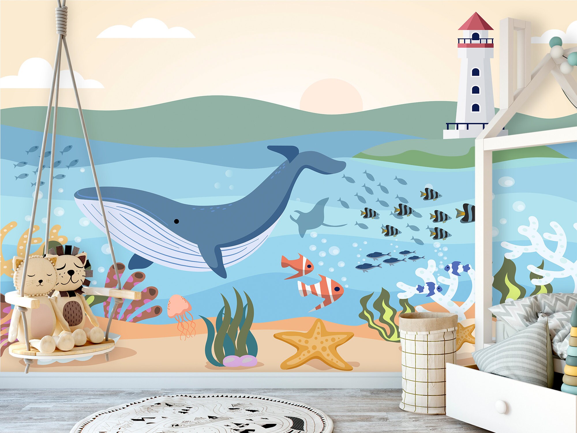 Sale Marine Life Wallpaper for Toddler Boy Nursery, Underwater Life ...