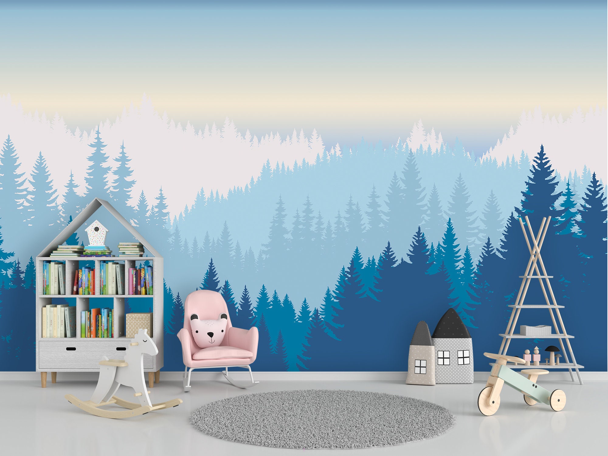 Forest Wallpaper for Baby Boy Nursery Removable Soft Pastel - Etsy
