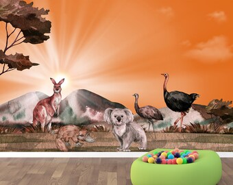 Watercolor Australian Animals Wallpaper for Kids Bedroom - Etsy