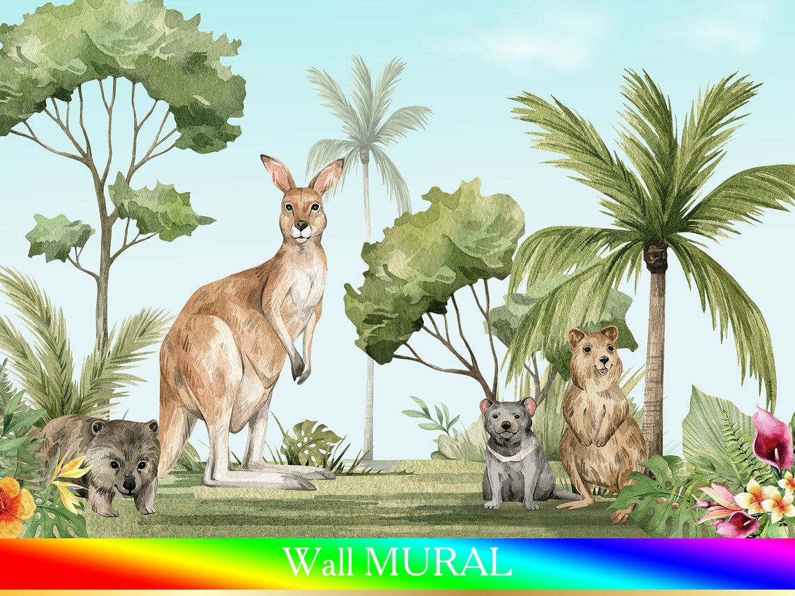 Watercolor Australian Animals Wallpaper for Kids Bedroom - Etsy