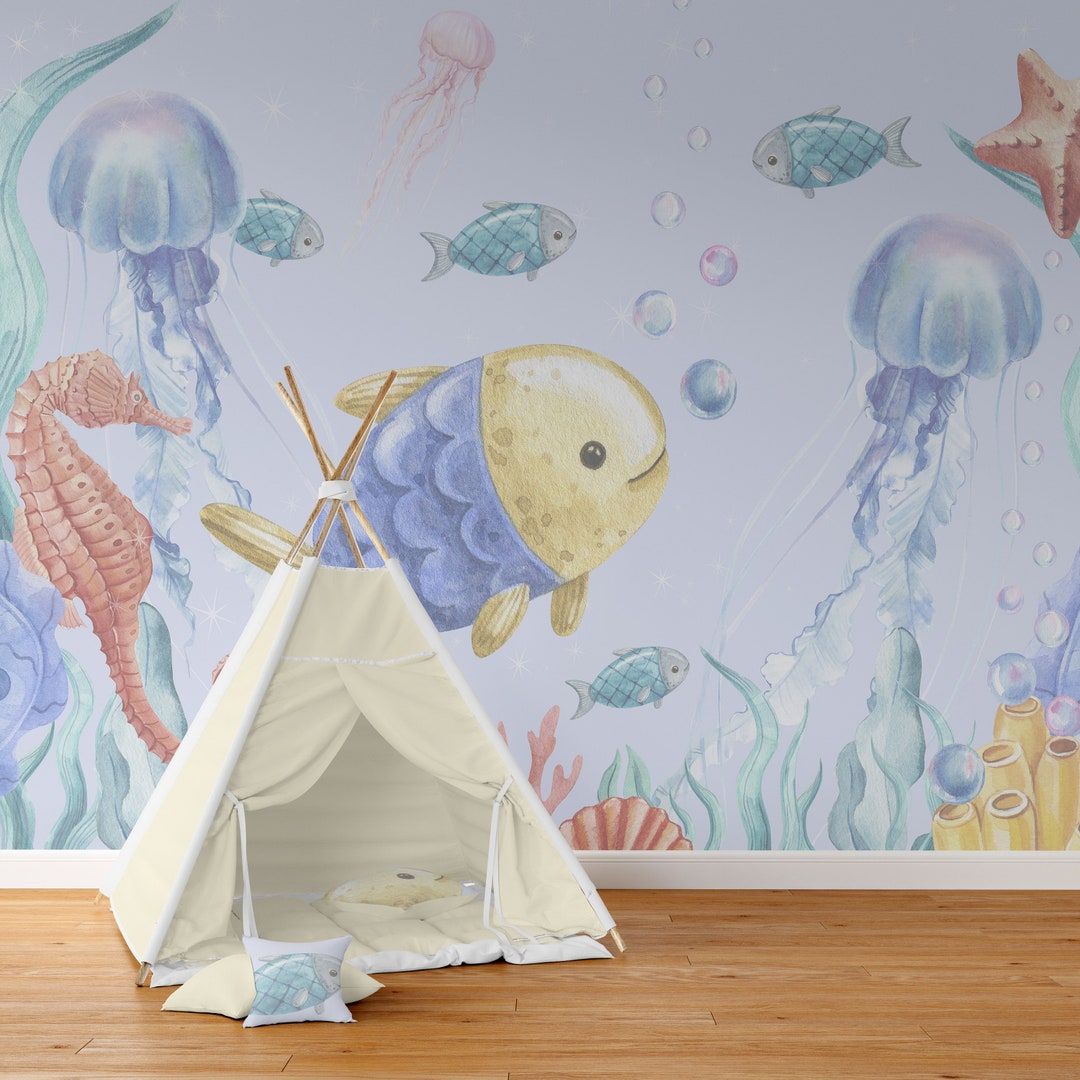 Underwater Life Wallpaper Mural for Baby Nursery Removable, Fish ...