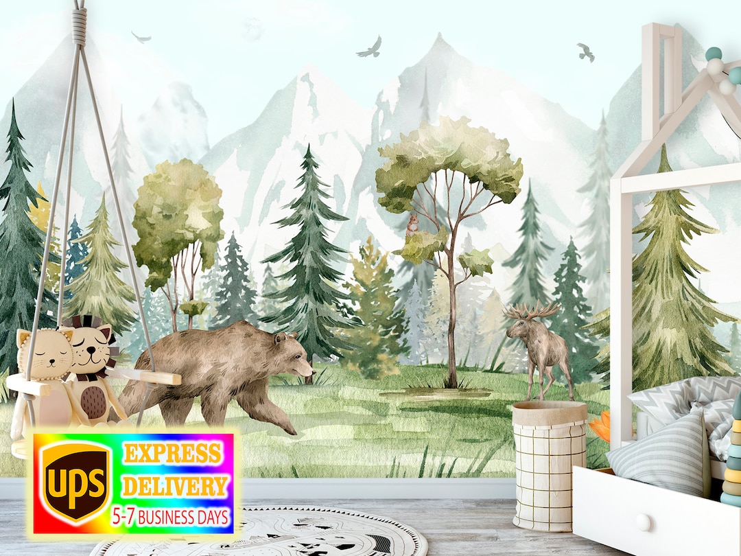 Pine Tree Forest Wallpaper for Kids Nursery Removable - Etsy