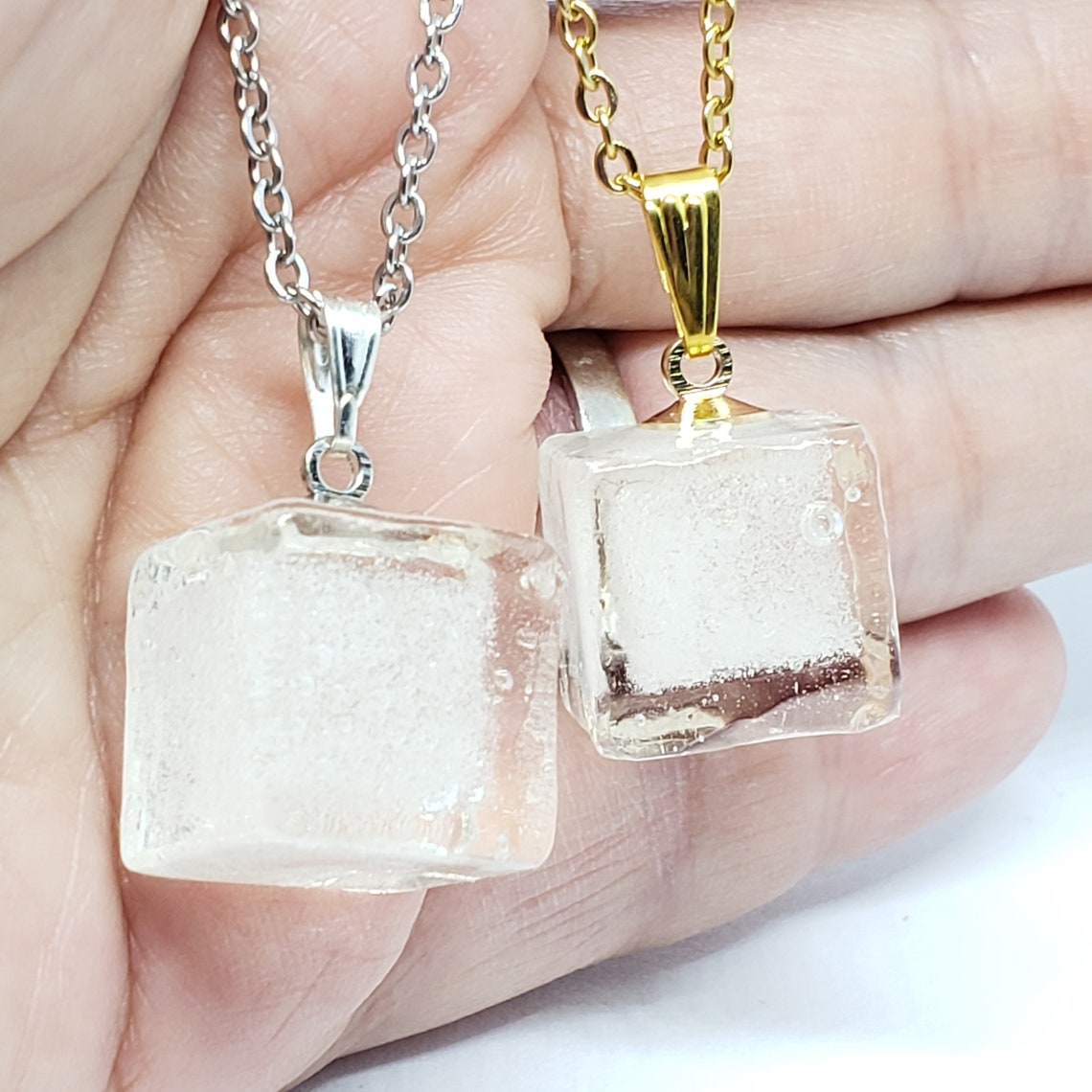 Ice Cube Pendant Necklace / Ice Cube Jewellery / Resin - Etsy Polska